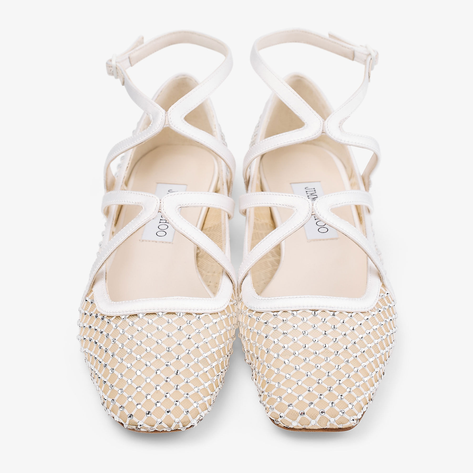 Astoria Flat | White Crystal Mesh Satin Flats | JIMMY CHOO Astoria Flat | White Crystal Mesh Satin Flats | JIMMY CHOO